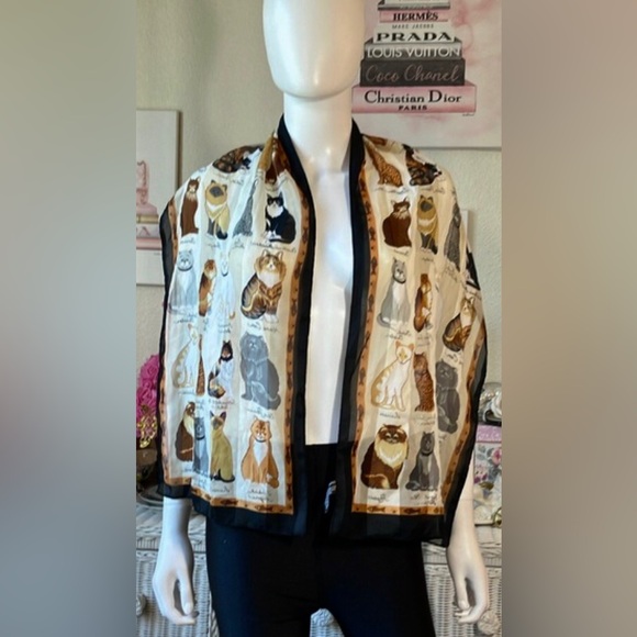 Vintage | Accessories | Feline Cat Lightweight Scarf Featuring A ...